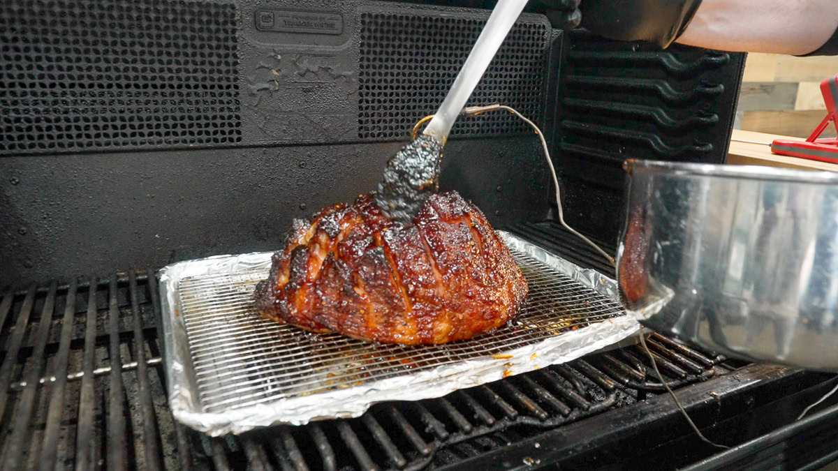 Traeger Smoked Ham with Pineapple Bourbon Glaze - Smoked BBQ Source